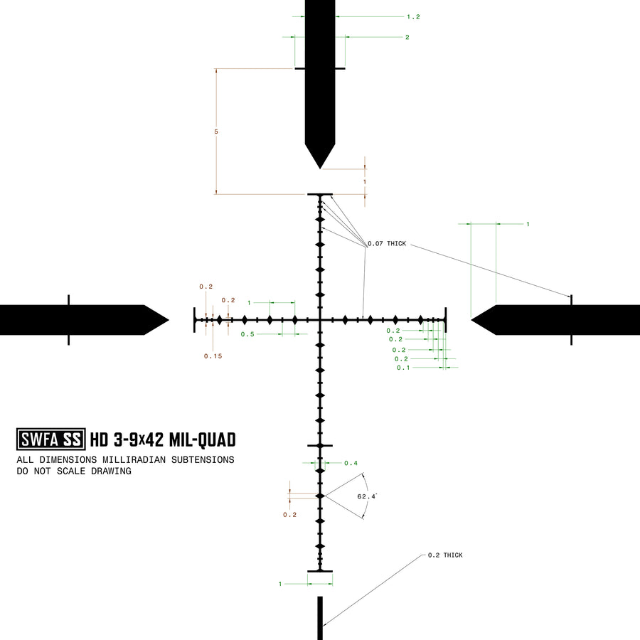 SWFA 3-9x42 SS HD - MIL-Quad Reticle, 30mm Tube, .1 MIL Clicks, FFP